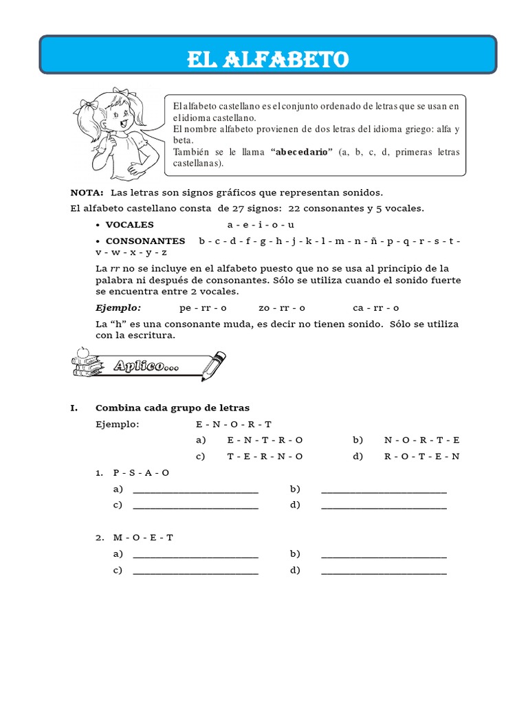 El Alfabeto para Tercero de Primaria 1 PDF | PDF | Alfabeto | Consonante
