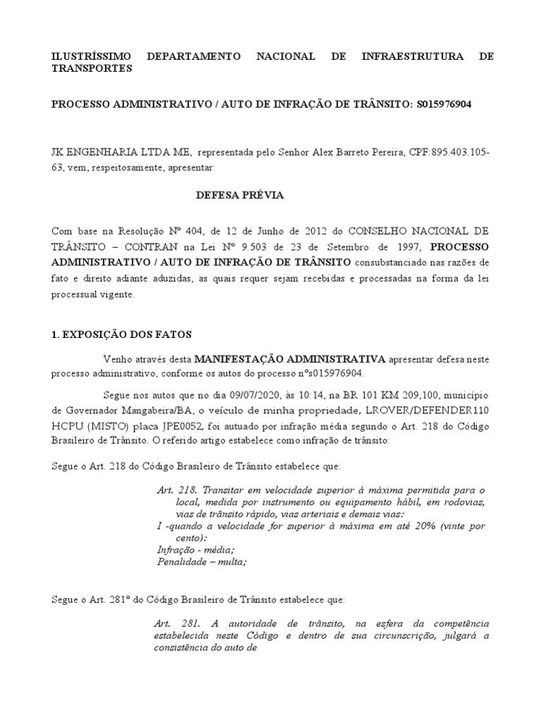 Modelo de Defesa | PDF | Direito | Finanças e Administração de Capital