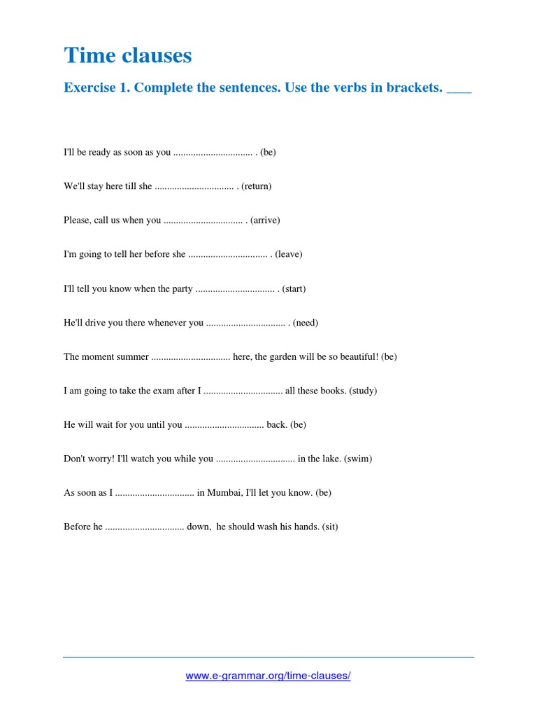 Time Clauses Exercise Practice | PDF | Poetry