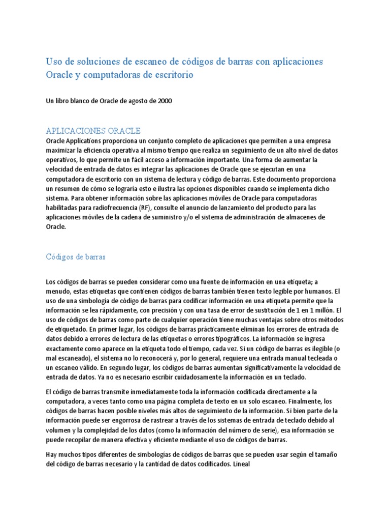 WMS Código de Barra Oracle | PDF | Escáner de imagen | Software de la ...