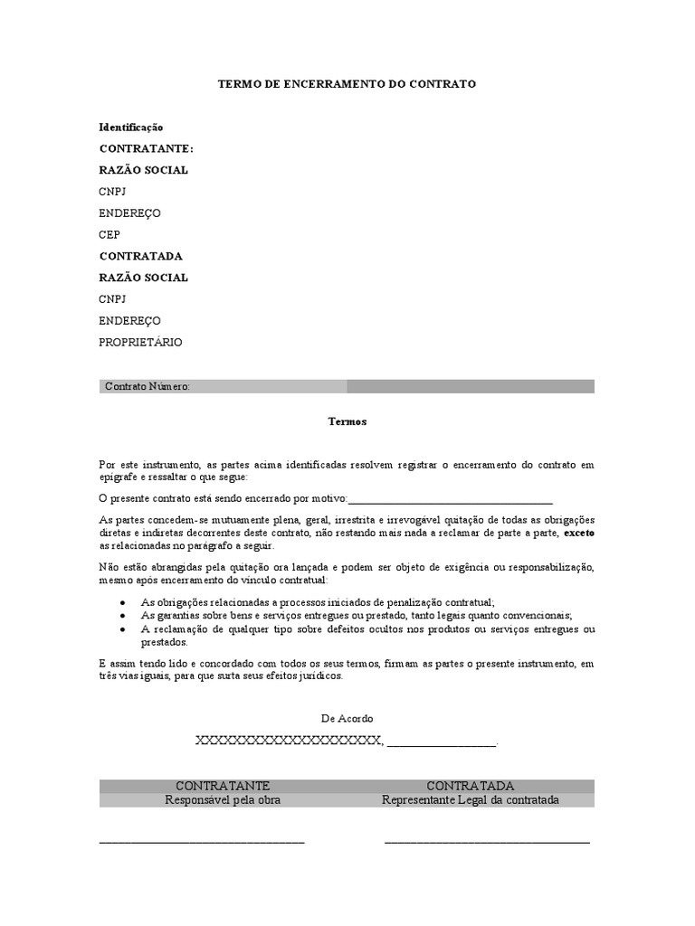 Modelo Termo de Encerramento Do Contrato | PDF