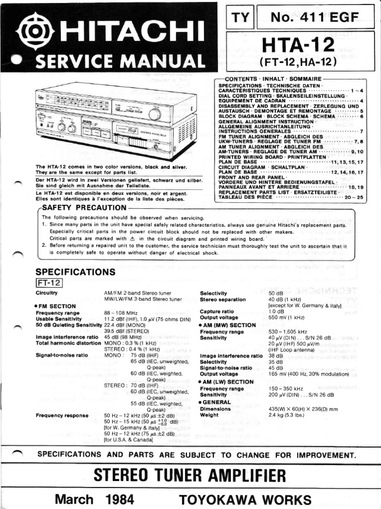 Hitachi Hta-12 Ha-12 ft-12 SM | PDF | Decibel | Frequency Modulation