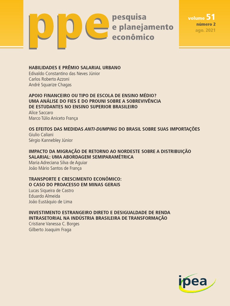 Pesquisa e Planejamento Econômico - Vol. 51, #2 - IPEA | PDF | Economia | Mercado (economia)