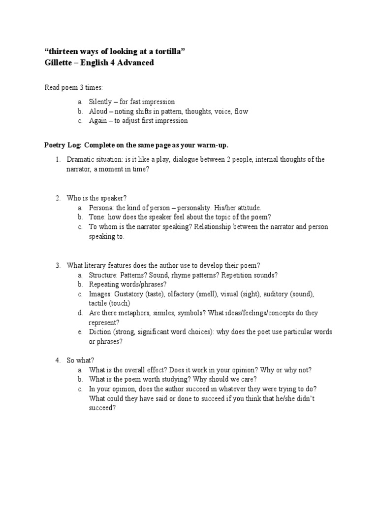 Thirteen Ways Tortilla | PDF | Poetry