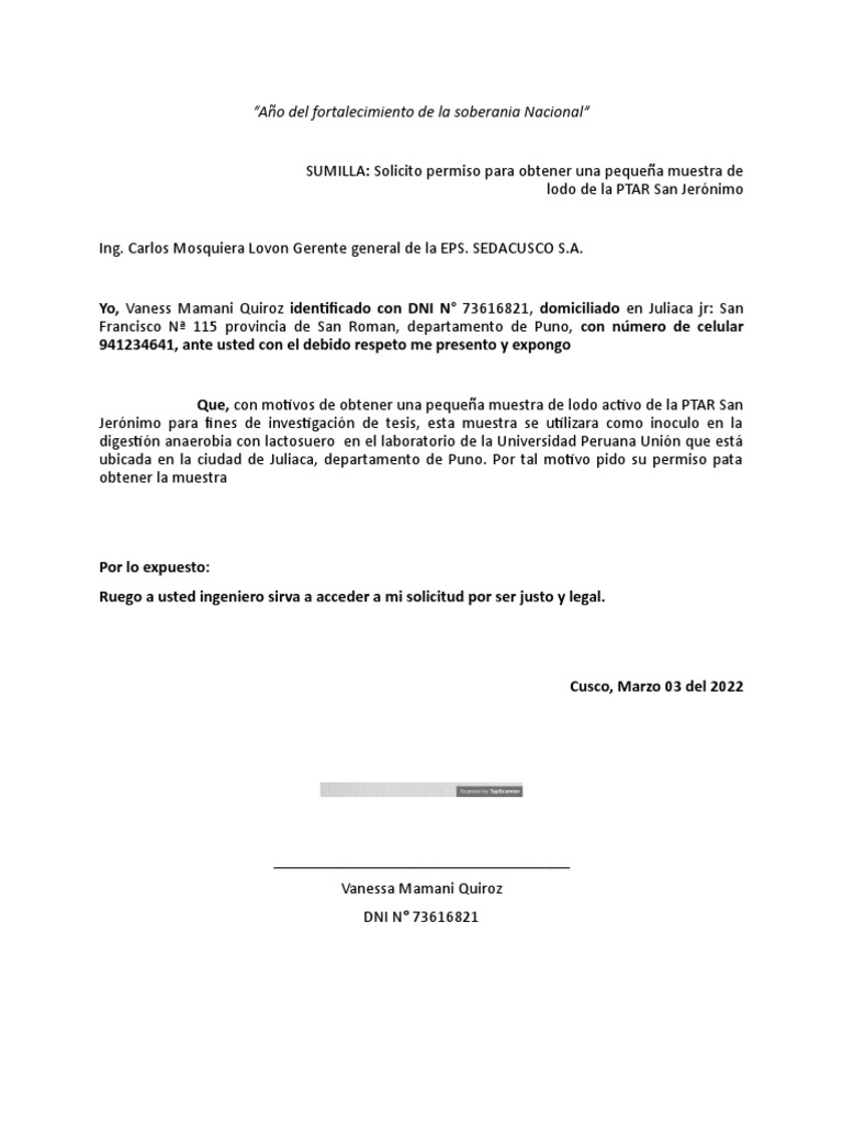 Solicitud Ptar Cusco | PDF