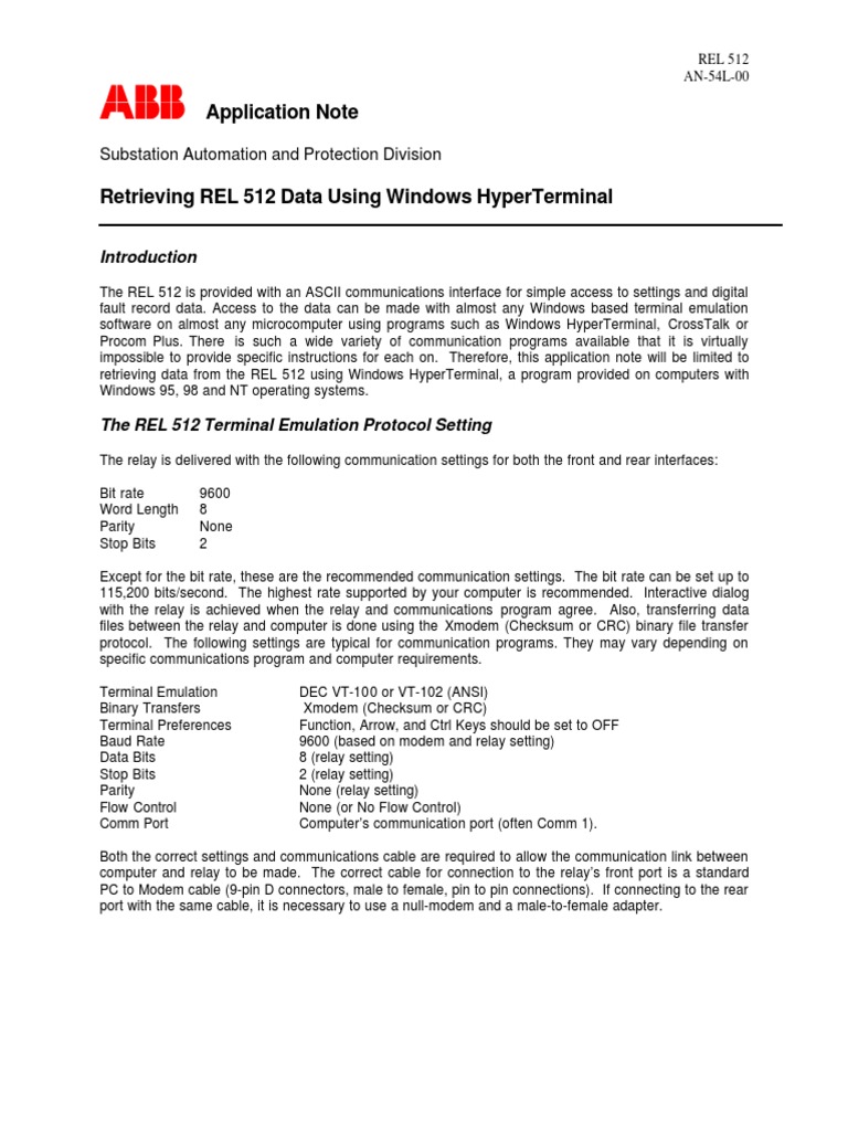 Retrieving Rel 512 Data Using Windows Hyperterminal: Application Note | PDF | Computer File ...