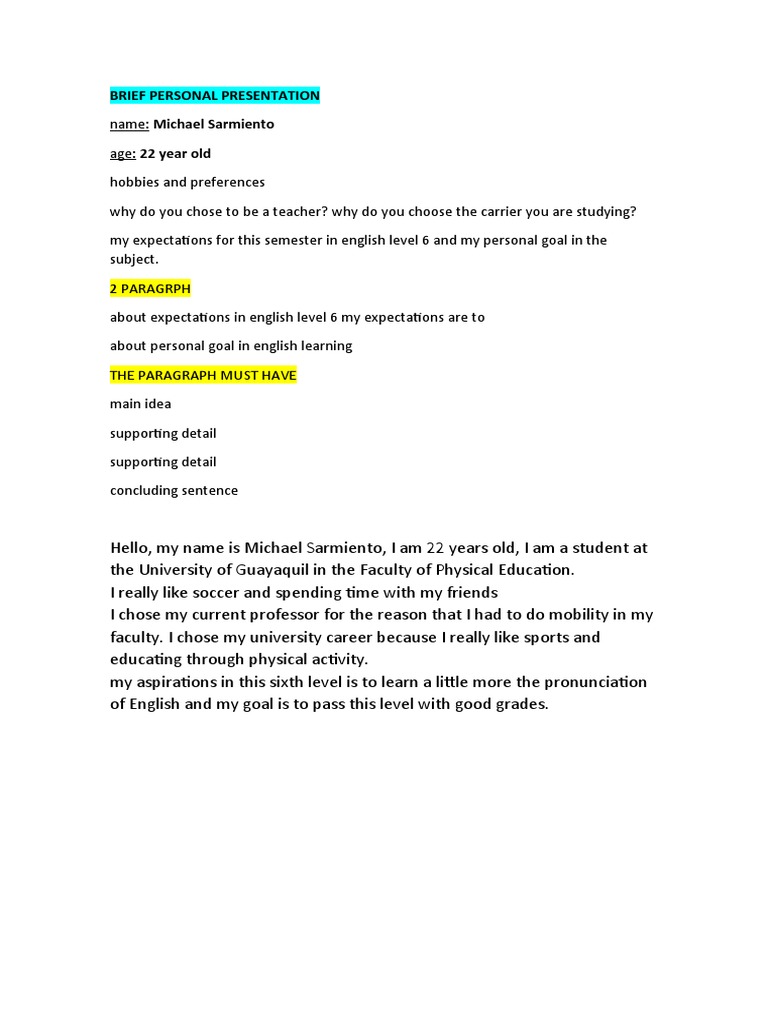 Brief Personal Presentation | PDF