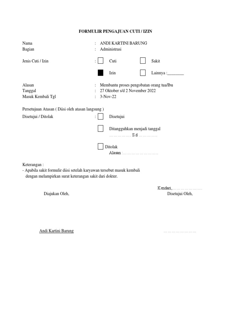 Formulir Pengajuan Cuti | PDF