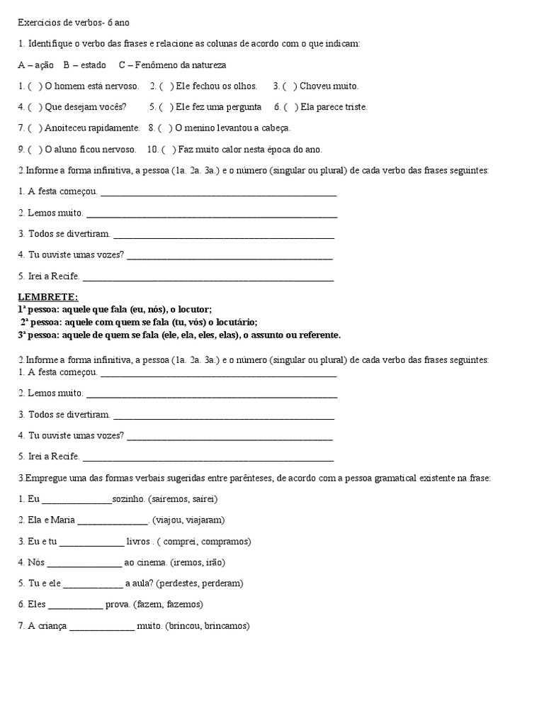 Exercícios de Verbos | PDF | Linguística