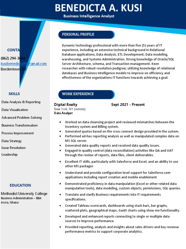 Dice Profile Benedicta Kusi | PDF | Microsoft Sql Server | Sql