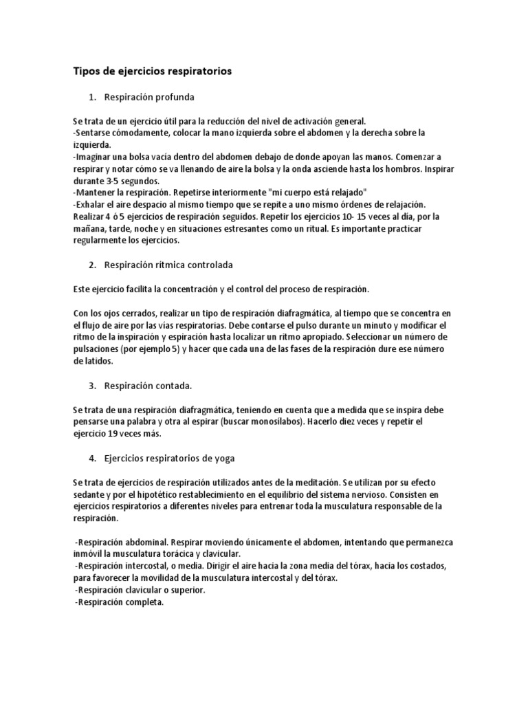 Ejercicios de respiración para la relajación | PDF | Respiración ...