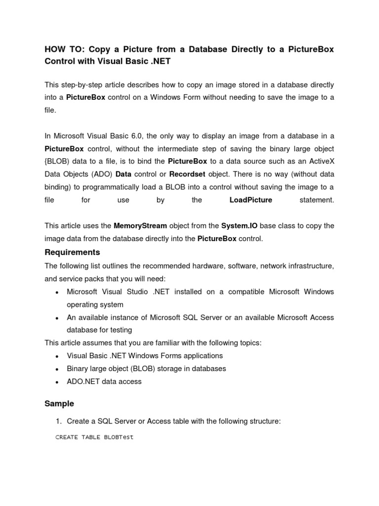 Image From SQL Server Into Picture Box in VB | PDF | Microsoft Sql ...