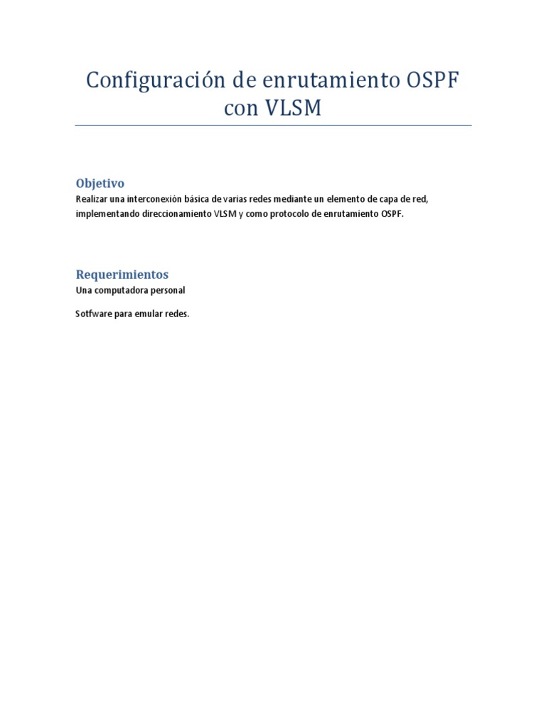 VLSM y OSPF | PDF | Dirección IP | Enrutador (Computación)