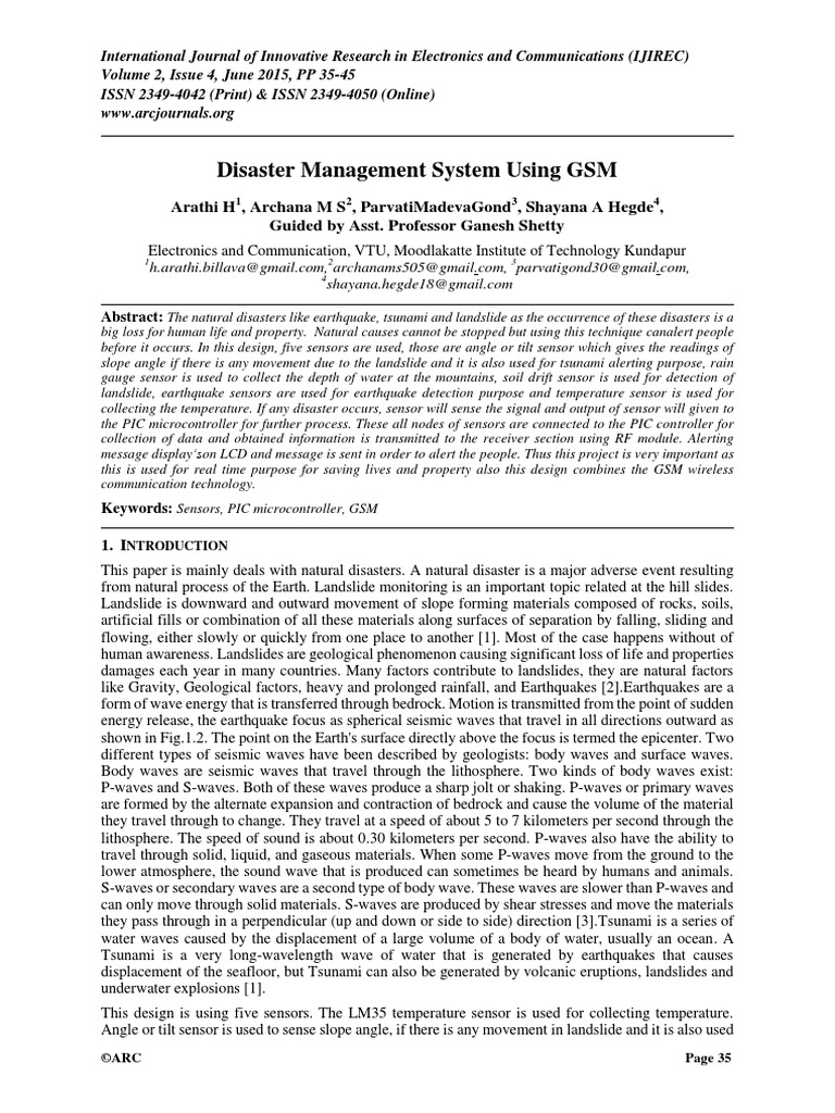 Disaster Management System Using GSM | PDF | Rectifier | Power Supply