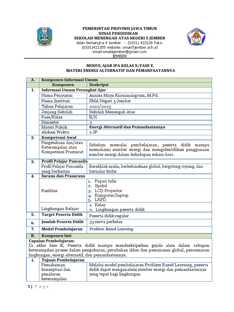 Contoh modul ajar | PDF