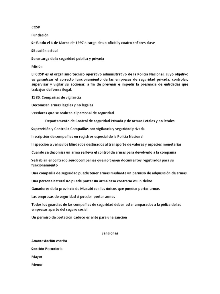 Funciones y Control del COSP en Seguridad | PDF