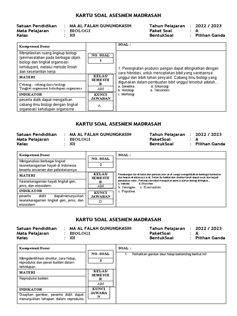 Kartu Soal BIOLOGI | PDF | Sains & Matematika | Kesehatan Holistik