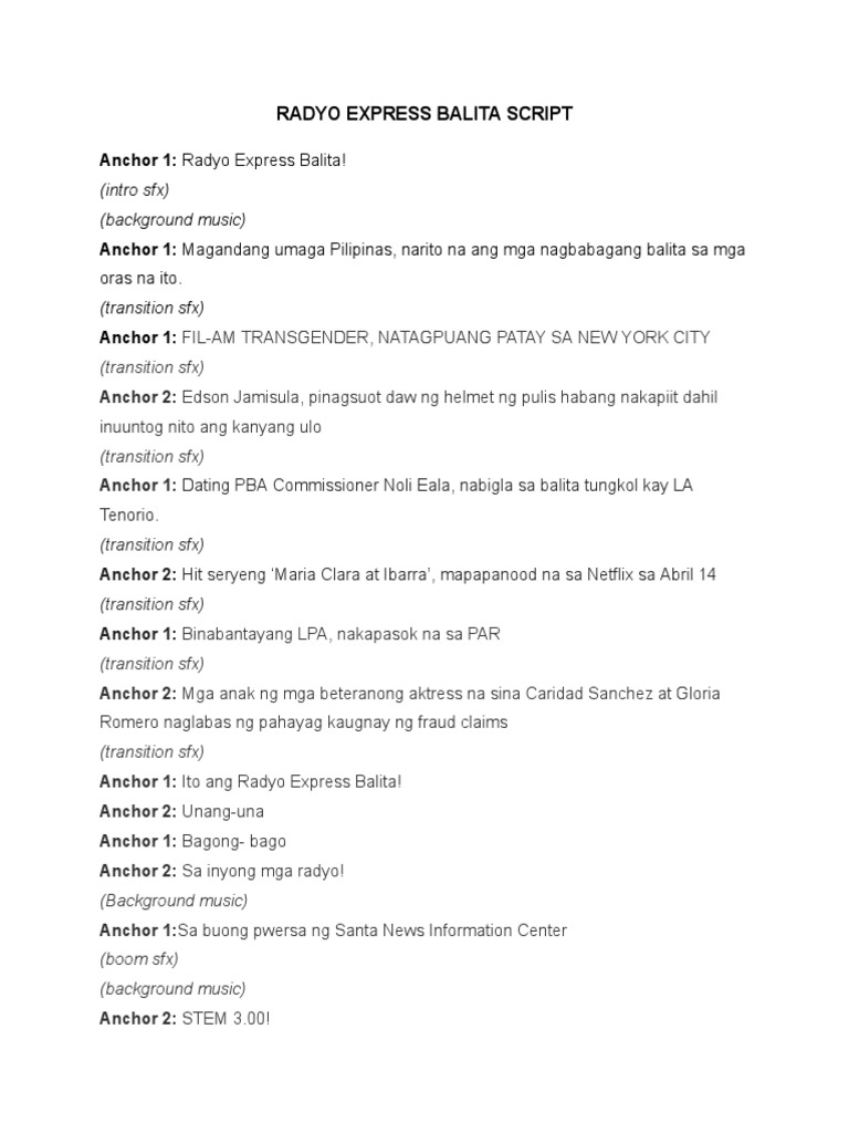 Radio Broadcast Script PDF | PDF