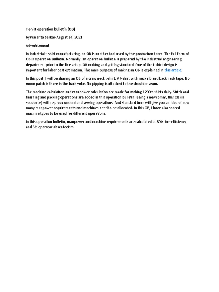 T Shirt Operation Bulletin - 20210814 | PDF