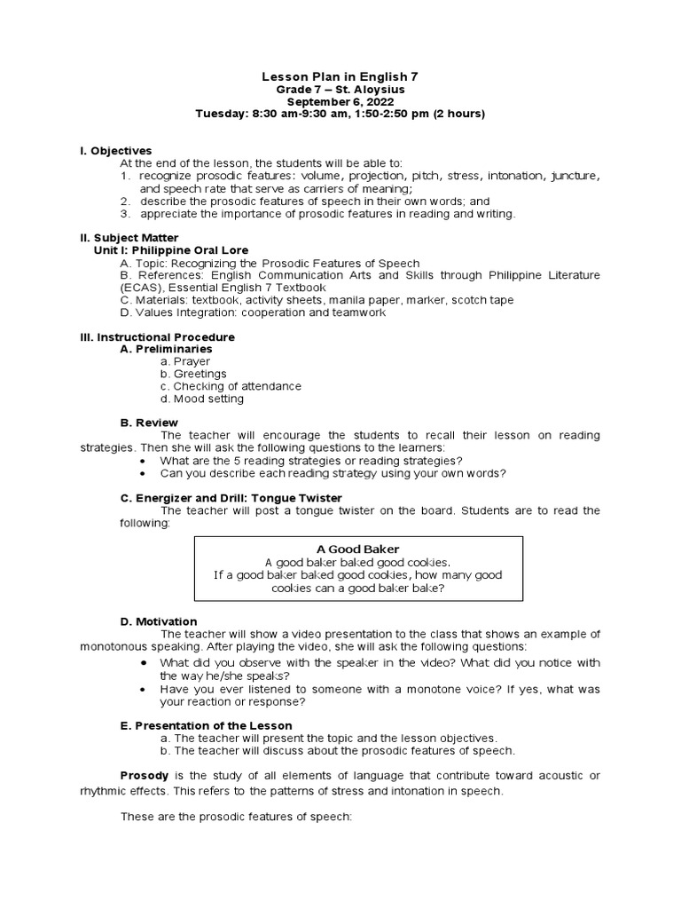 Corrected Lesson Plan 3 | PDF | Stress (Linguistics) | Cognitive Psychology