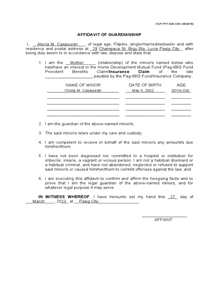 Affidavit of Guardianship | PDF