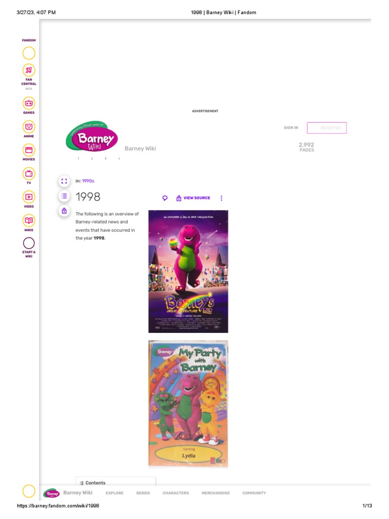 1998 - Barney Wiki - Fandom | PDF | Fandom