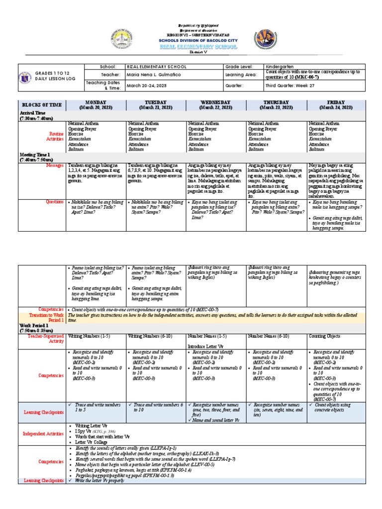 Q3: Week 7 Kindergarten-DLL-MELC | PDF