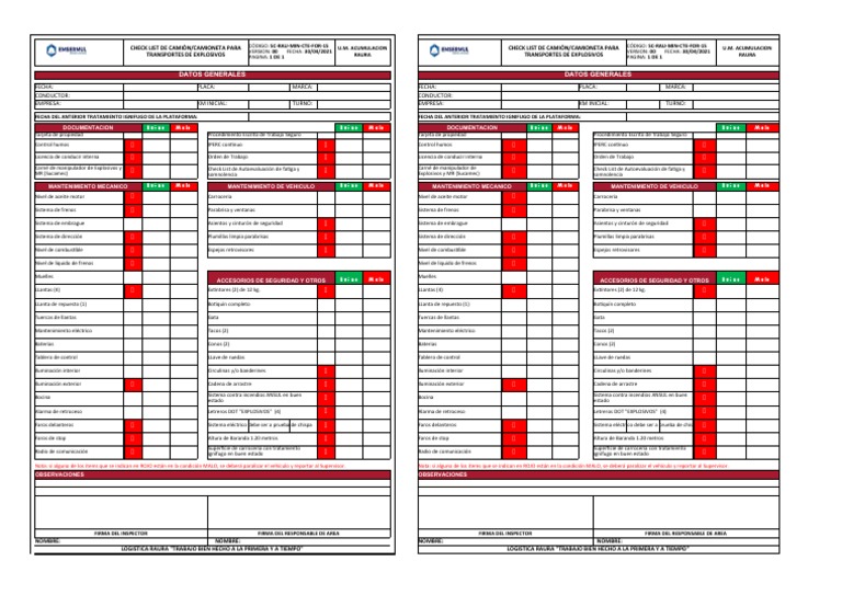 Check List de Transporte de Explosivos V - 02 SC-RAU-MIN-CTE-FOR-15 ...