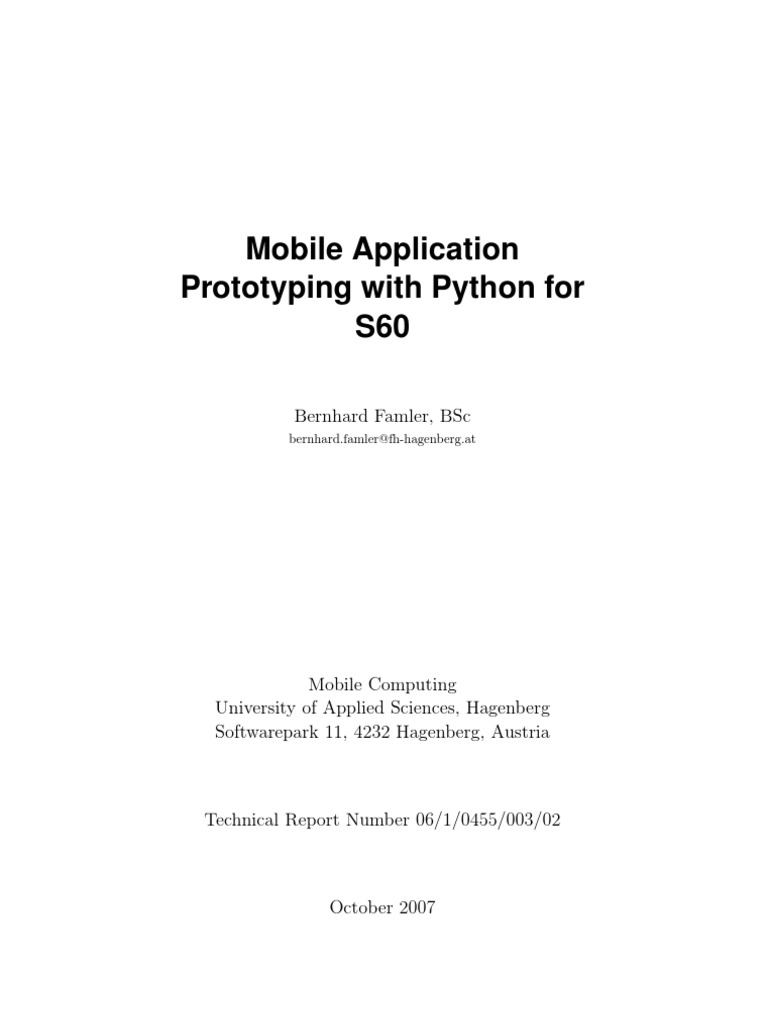 Mobile Application Prototyping With Python For S60: Bernhard Famler ...