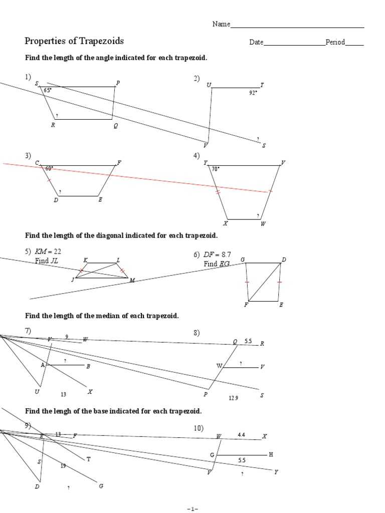 Properties of Trapezoids: Find The Length of The Angle Indicated For ...