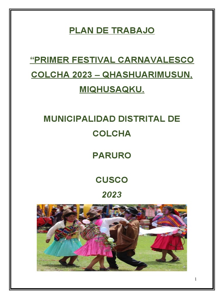 Plan de Trabajo Carnavales | PDF | Carnaval | Cocina