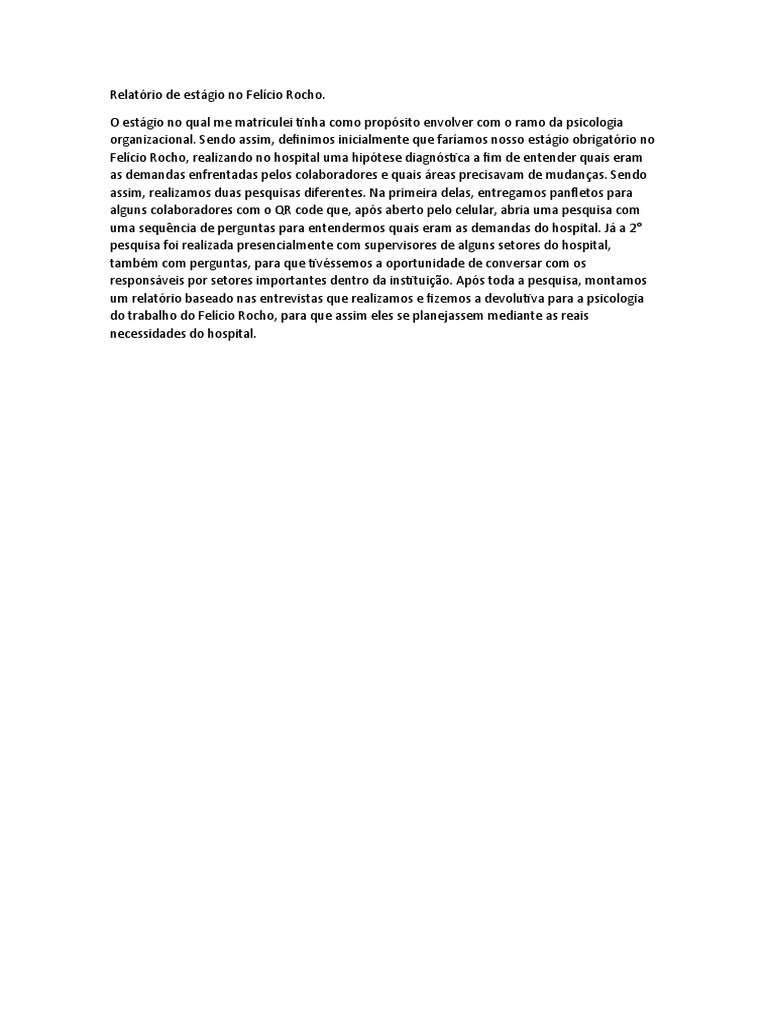 Estágio em Psicologia Organizacional no Felício Rocho | PDF | Carreira ...