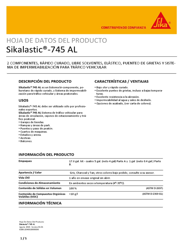 Sikalastic®-745 AL: Hoja de Datos Del Producto | PDF | Solvente | Revestimiento