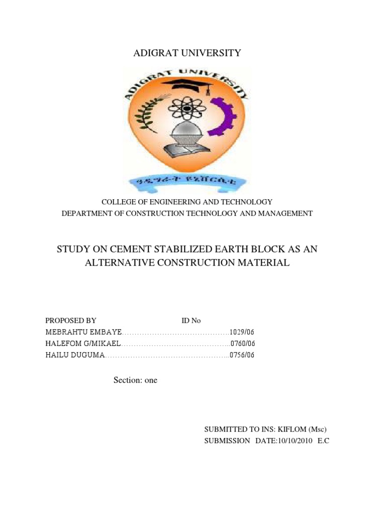 Adigrat University: Section: One | PDF | Building Materials | Materials
