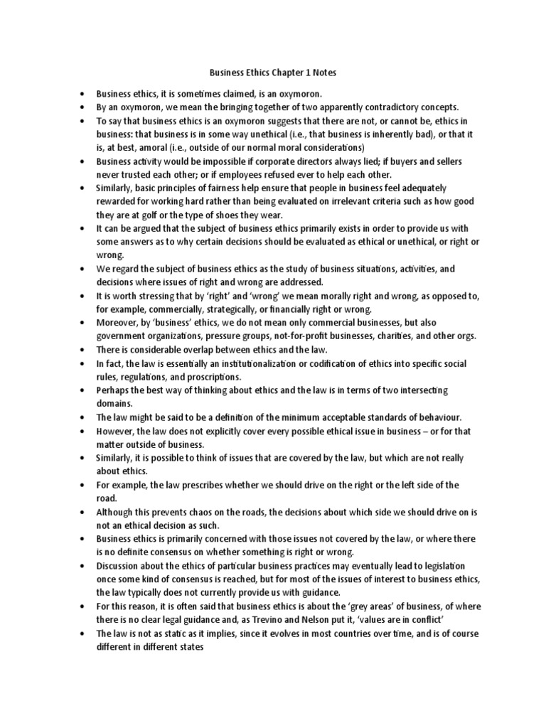 Business Ethics Chapter 1 Notes | PDF