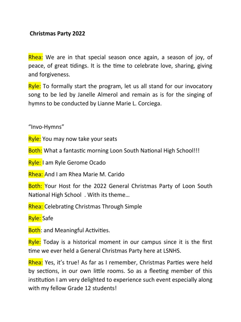 Christmas Party MC Script 2022 | PDF | Christmas