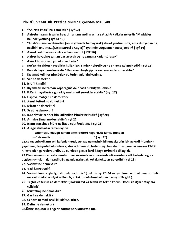 Dkab 11.siniflar Calisma Sorulari | PDF
