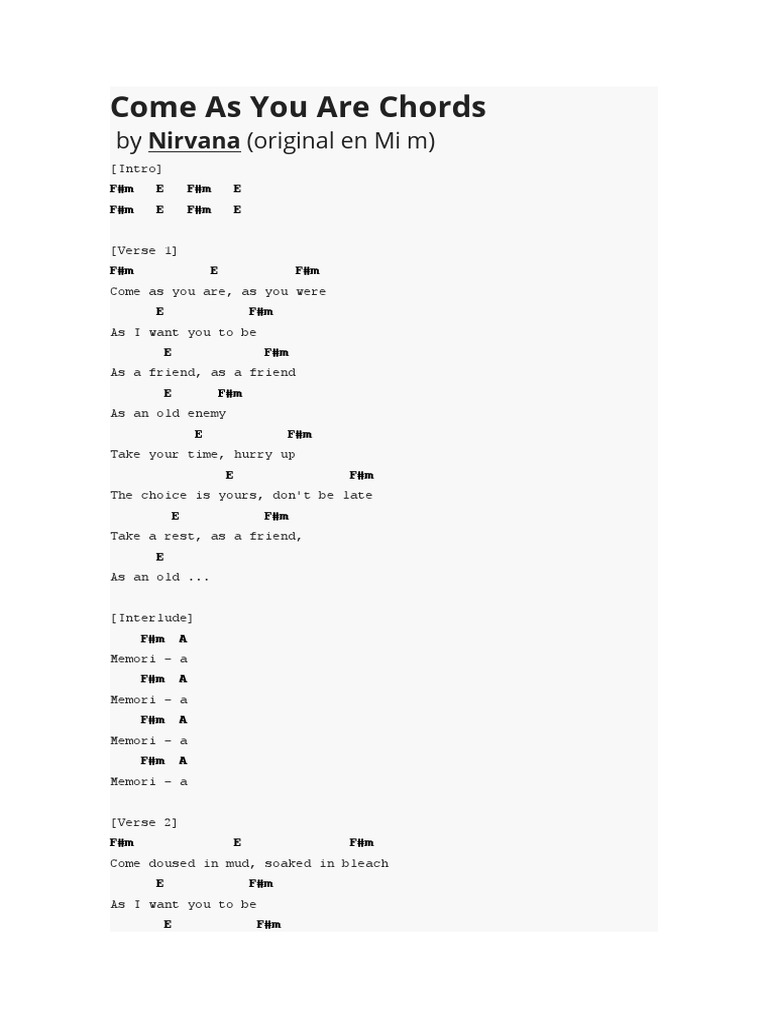 Come As You Are Chords | PDF