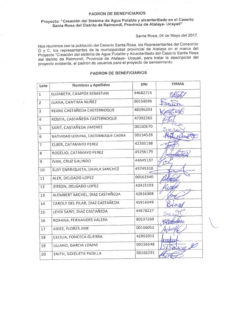 Padron de Beneficiarios Santa Rosa | PDF