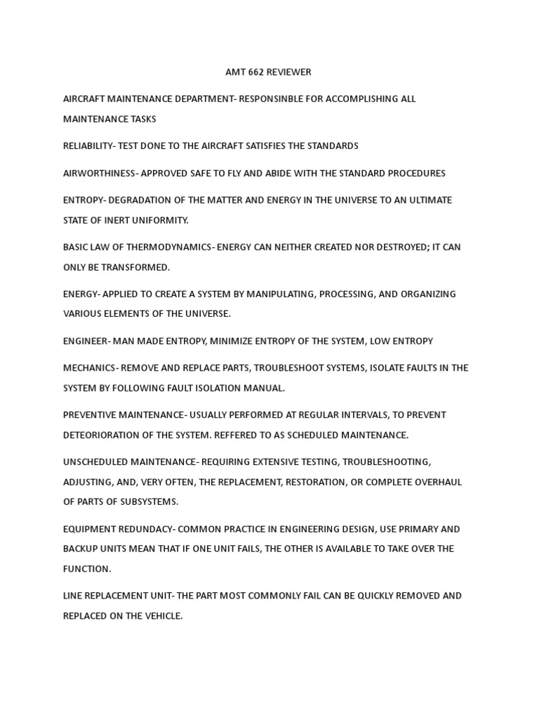 Amt 662 Reviewer Midterm | PDF | Reliability Engineering | Flight ...