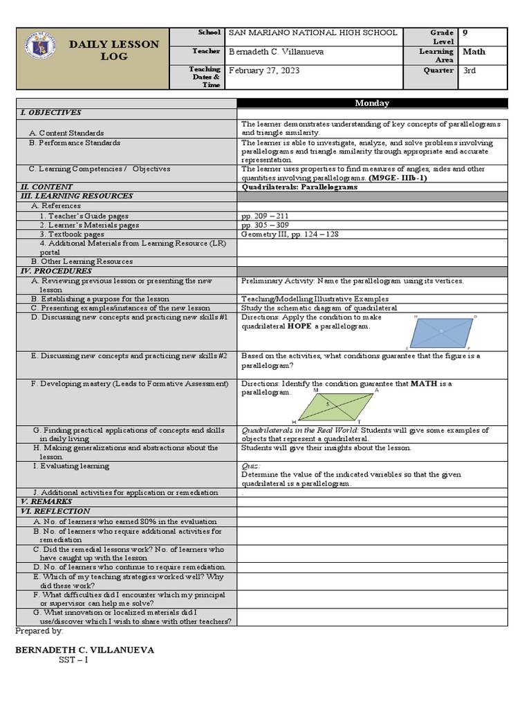 DLL 9 - Week 2 Q3 | PDF | Learning | Mathematics