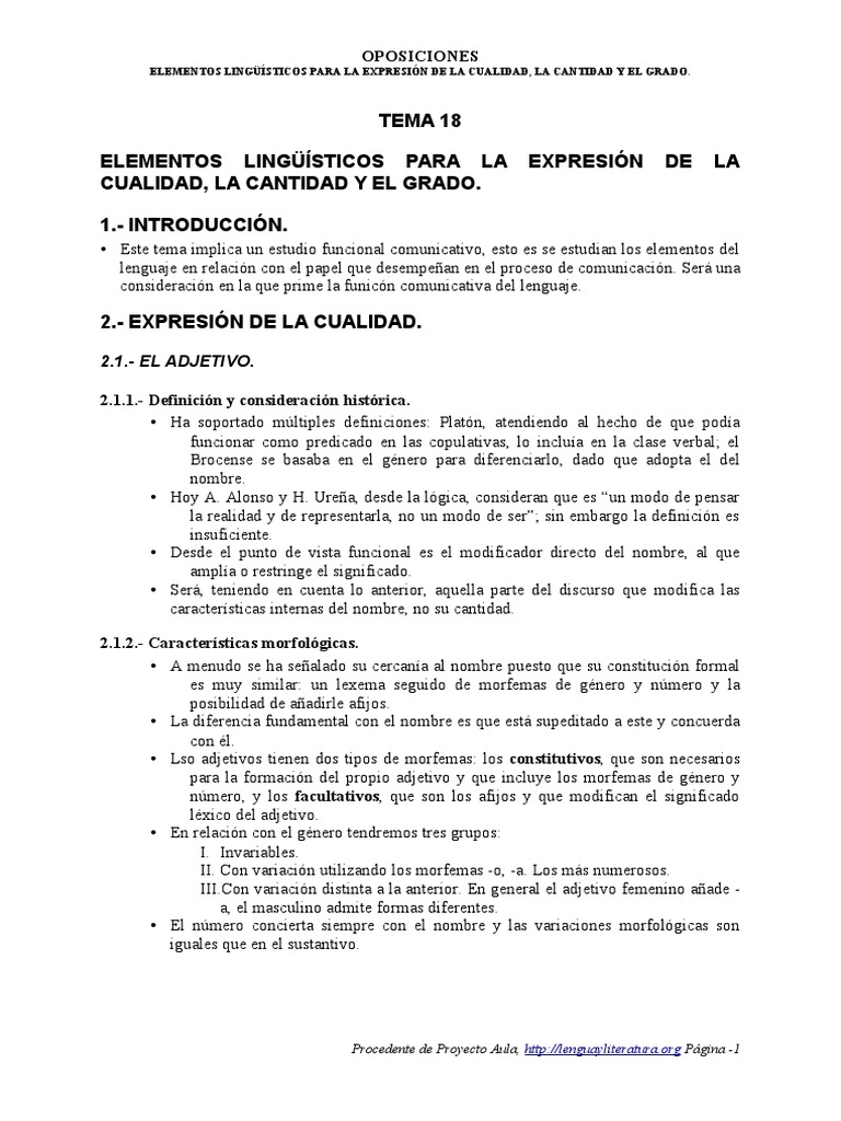 Tema 18. Cualidad Cantidad y Grado. Pasado | PDF | Adverbio | Adjetivo
