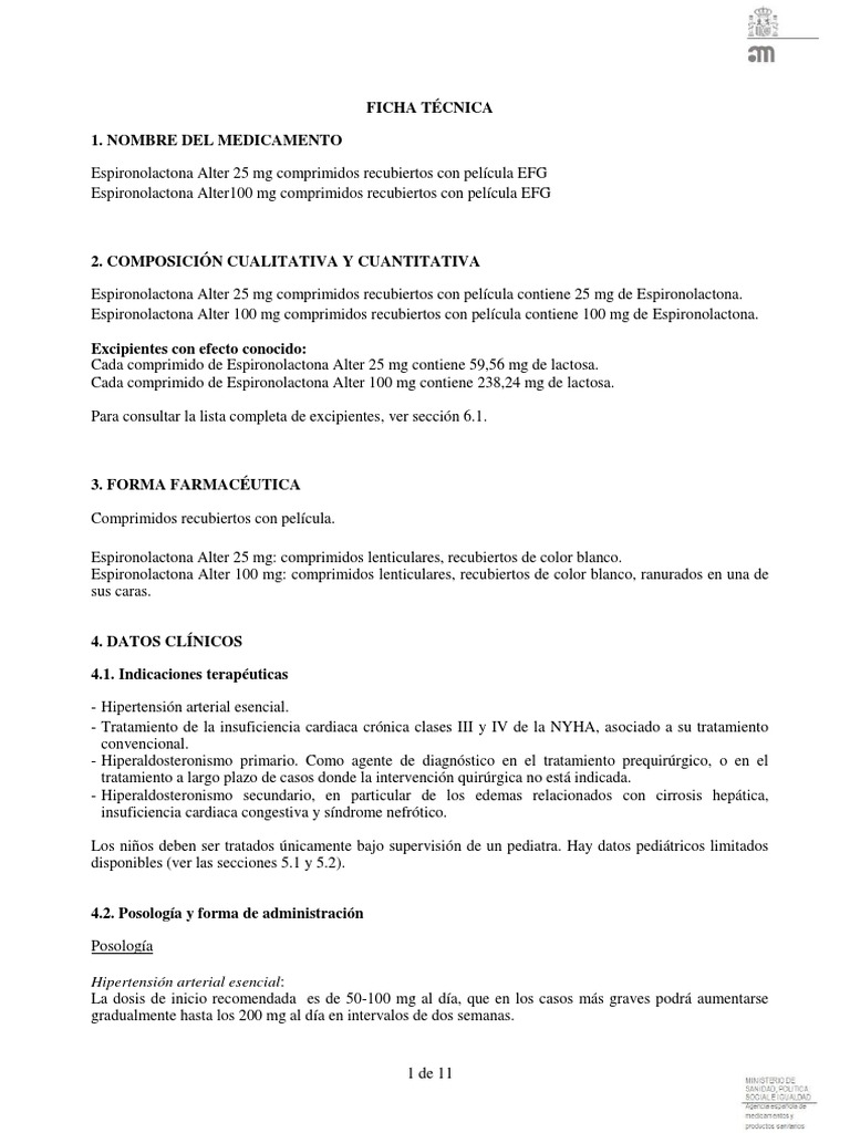 Espironolactona: Indicaciones y Dosis | PDF | Droga anti-inflamatoria ...