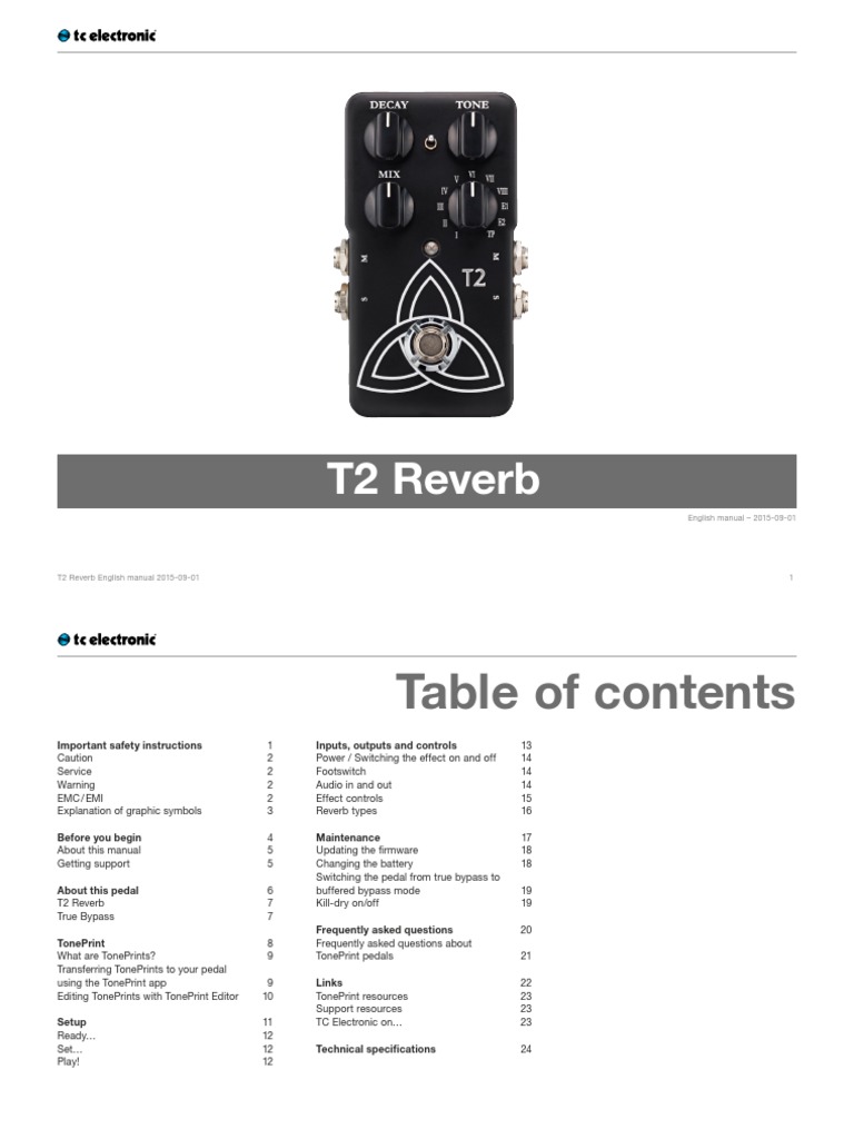 TC Electronic t2 Reverb Manual English PDF | PDF | Amplifier | Power Supply
