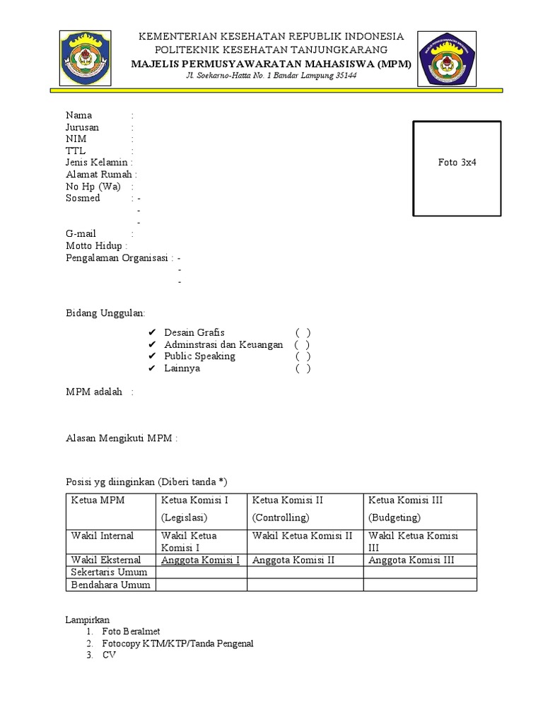 Formulir Pendaftaran MPM 2023 | PDF