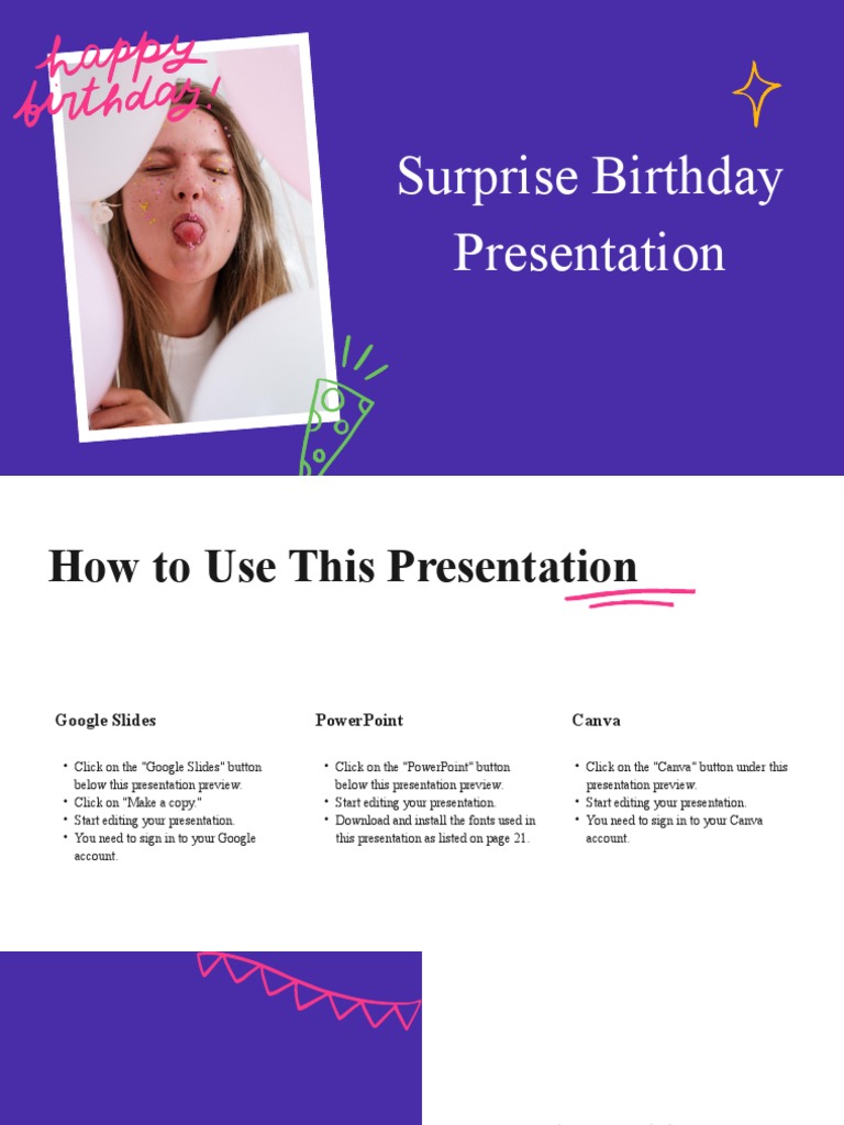 Purple and White Fun Doodles and Blobs Surprise Birthday Creative Presentation SlidesCarnival ...