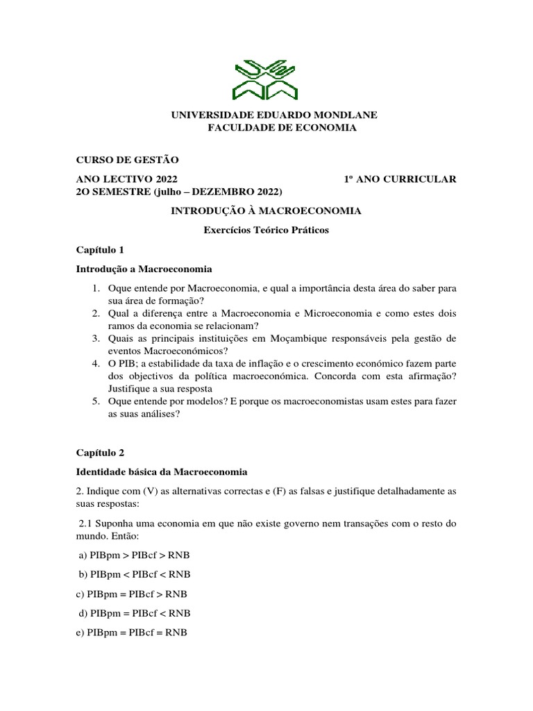 Aula Pratica de Introducao A Macro | PDF | Produto interno bruto | Macroeconomia