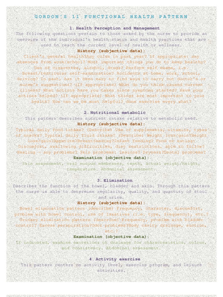 Gordon's 11 Functional Health Pattern | PDF