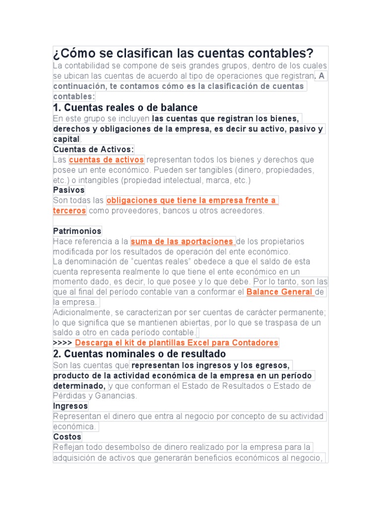 Clasificación de Cuentas Contables | PDF | Contabilidad | Ciencias ...