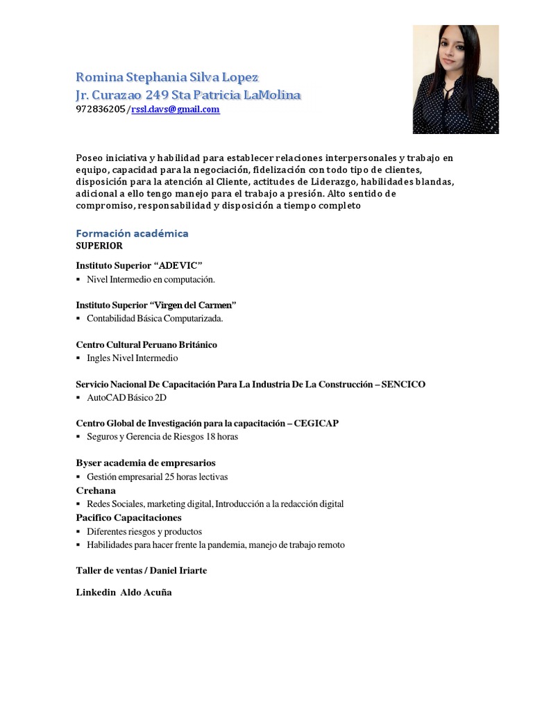 CV Romina Silva Lopez | PDF | Seguro | Marketing
